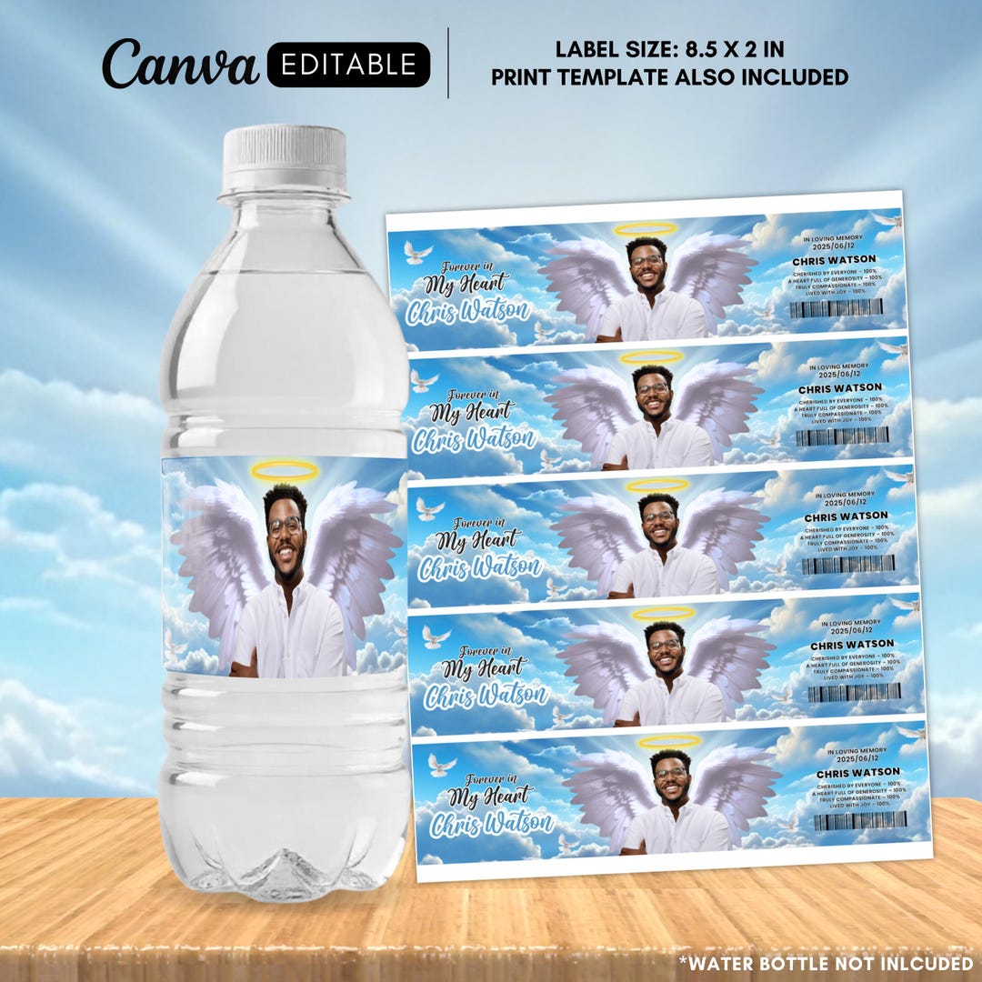 DIY Memorial Water Bottle Label Design Template, Memorial Water Bottle ...