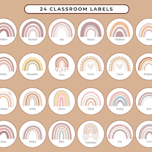 Boho Rainbow Circle Classroom Labels, Printable Classroom Name Labels ...