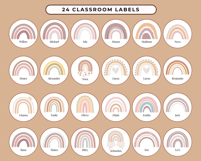 Boho Rainbow Circle Classroom Labels, Printable Classroom Name Labels ...