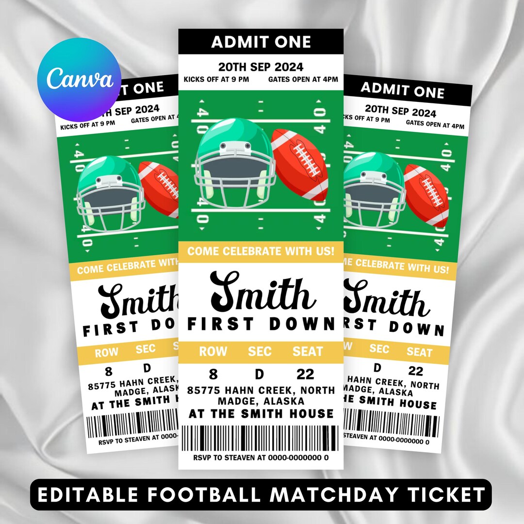 Printable Football Matchday Ticket, Customize Sports Ticket for Him or ...