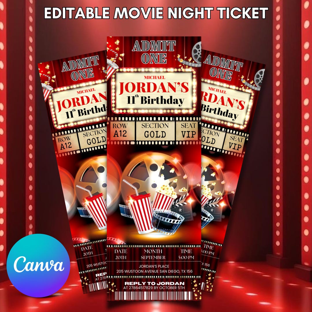 Printable MOVIE Gift Tickets. Cinema Themed Gift Reveal Ticket ...