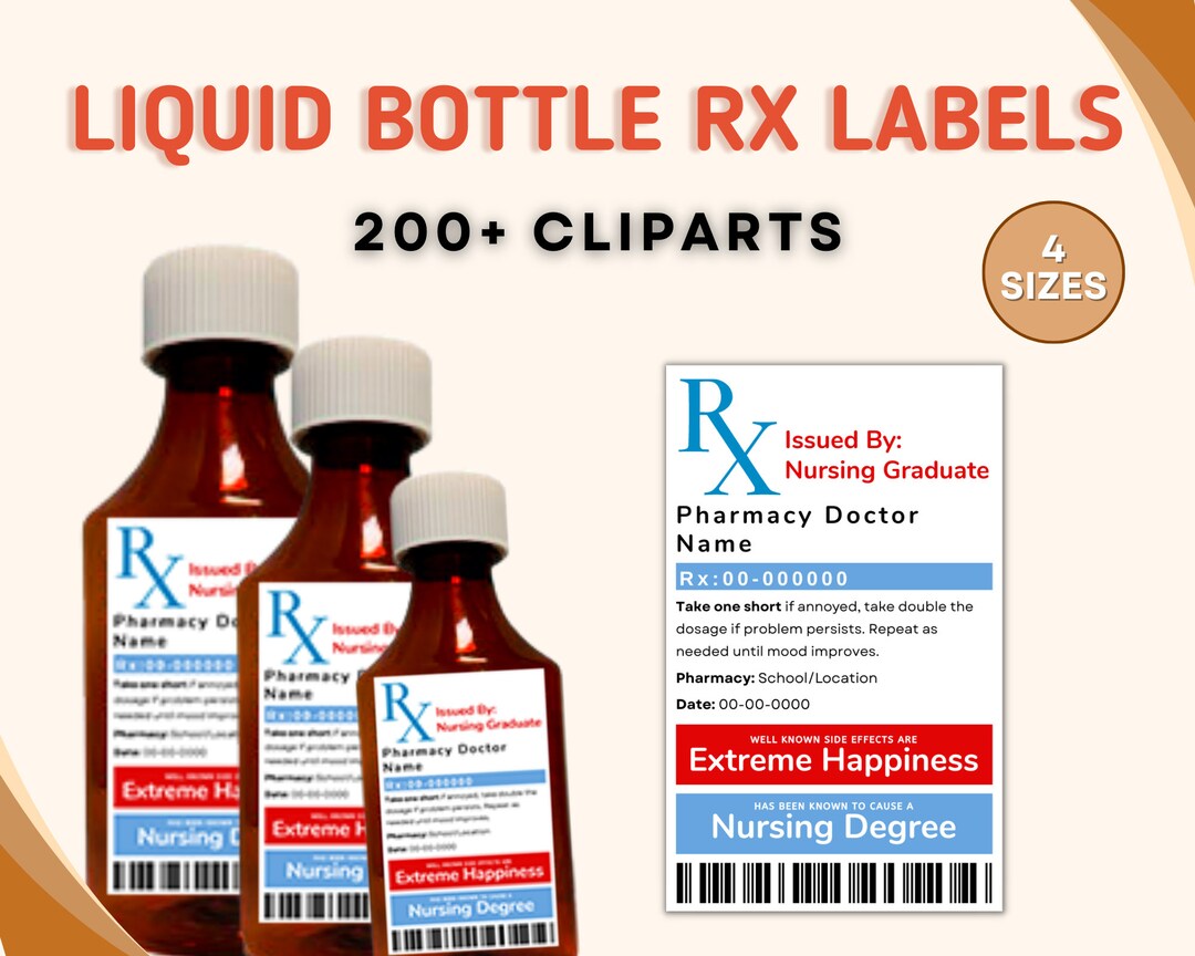 Liquid Bottle RX Labels, Printable Rx Prescription, Liquid Prescription ...