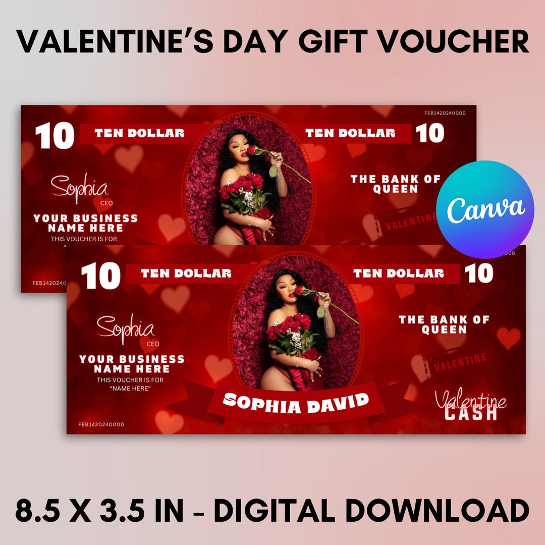 Valentine Cash Gift Certificate, Pink Money Gift Template, 100 Dollar ...