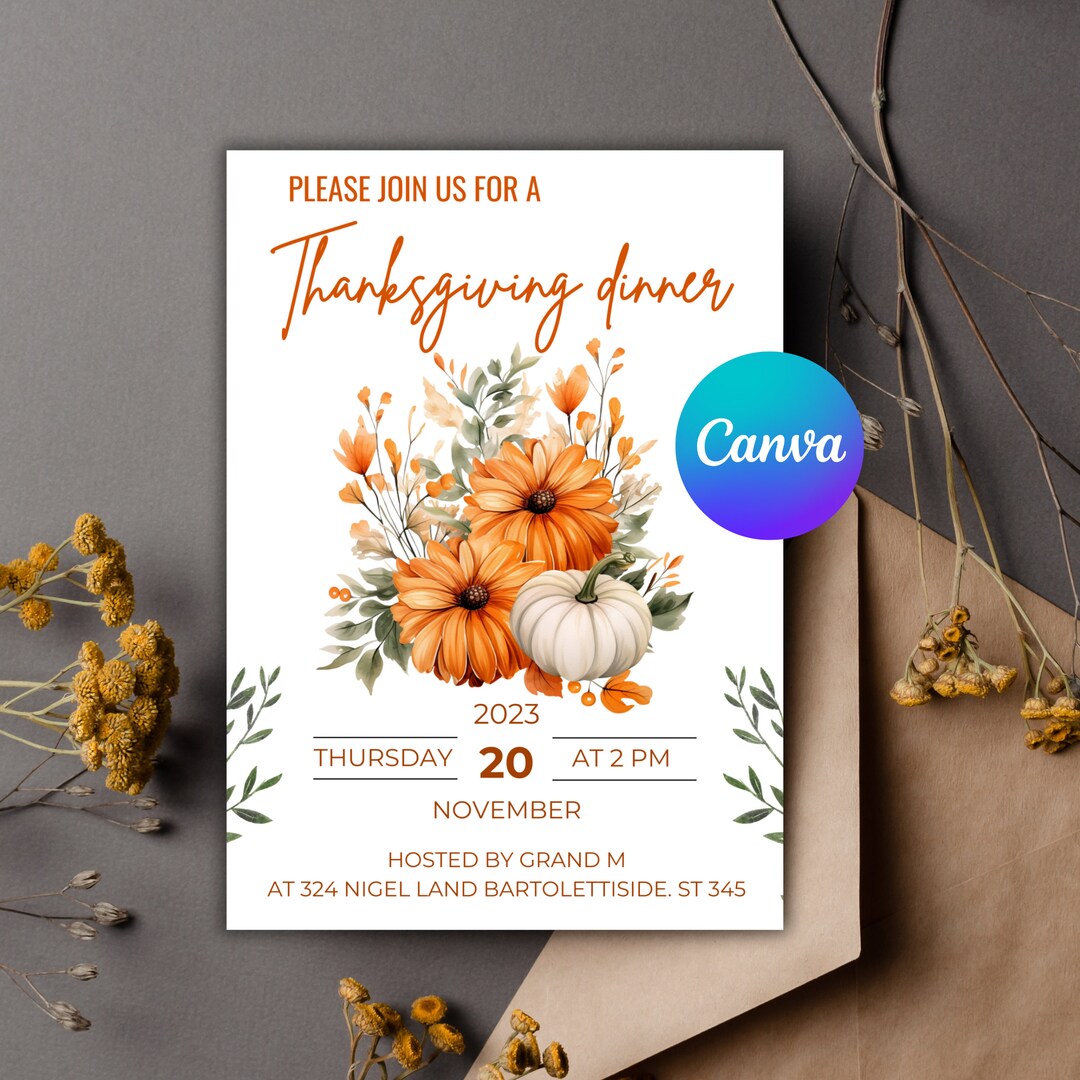 Thanksgiving Dinner Party Invitation, Let's Give Thanks Invitation ...