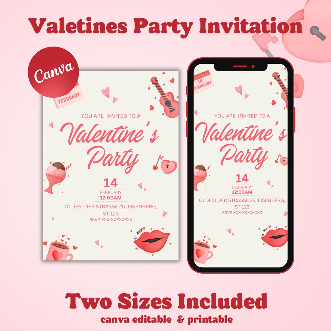 Printable Valentine Day Party Invitation Template, Happy Valentines Day ...