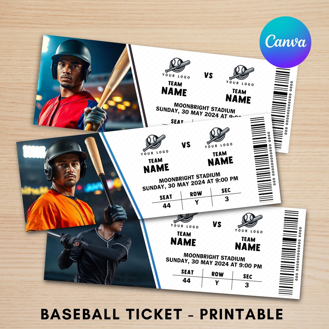 Baseball Game Ticket, Editable Baseball Ticket Invitation, Printable ...