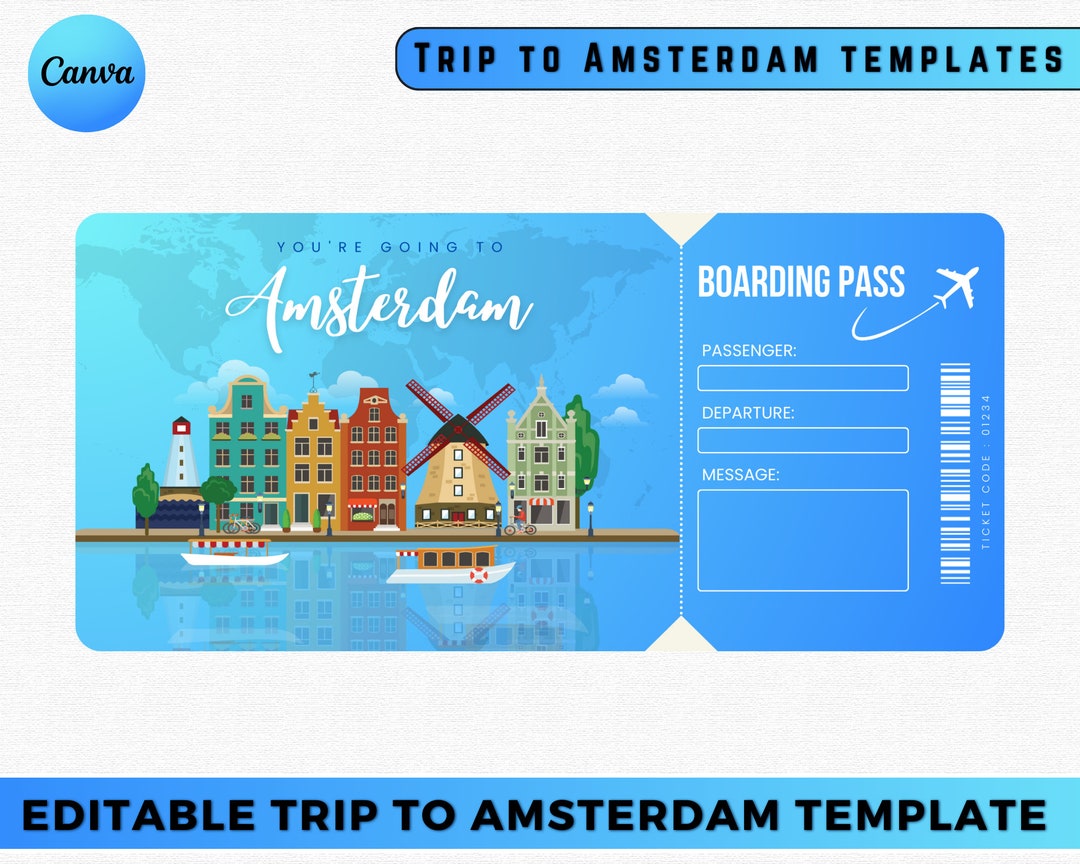 AMSTERDAM Netherlands Holland Surprise Gift Ticket - Printable Boarding ...