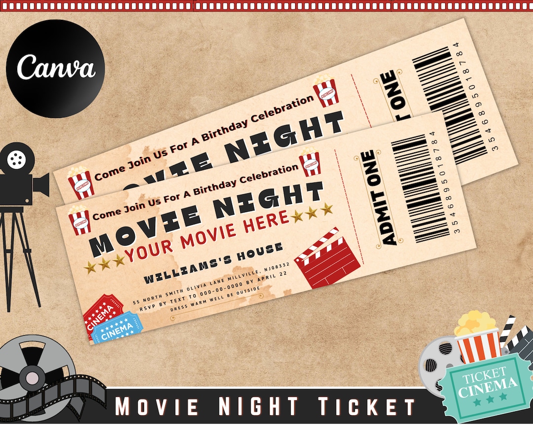 Editable Ticket Template,movie Ticket,movie Invitation,surprise Movie ...