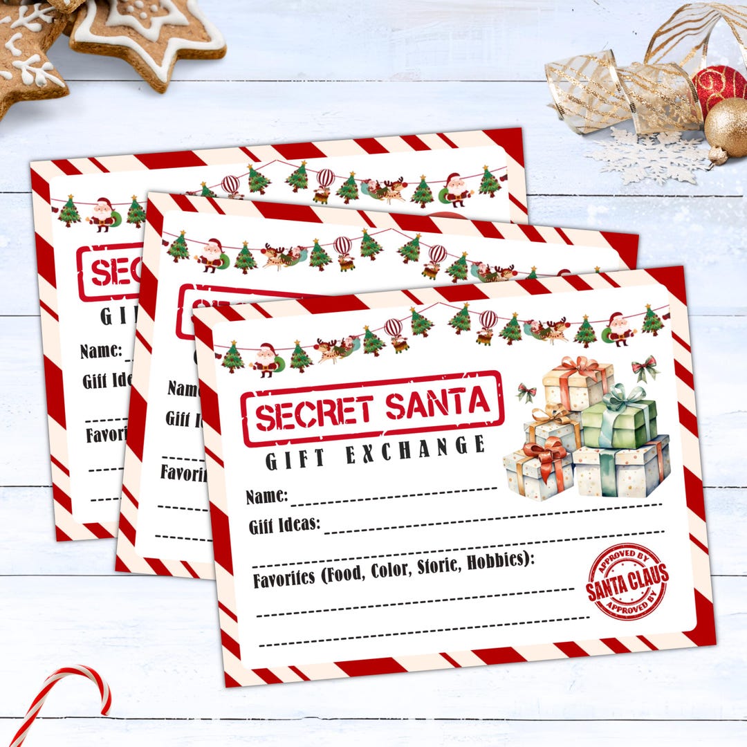 Secret Santa Gift Exchange Cards, Printable Christmas Game, Gift ...