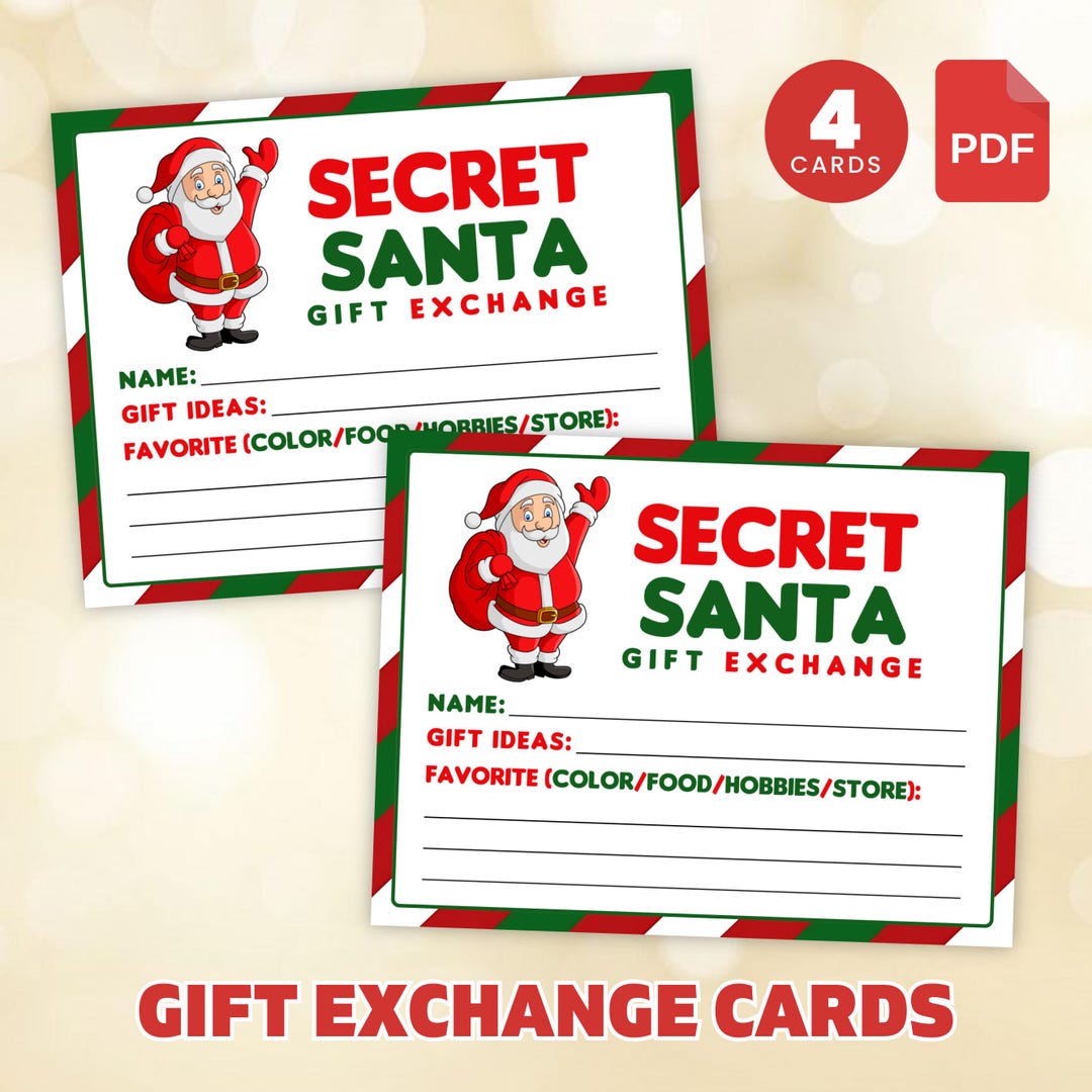 Secret Santa Gift Exchange Printable PDF, Christmas Gift List for ...