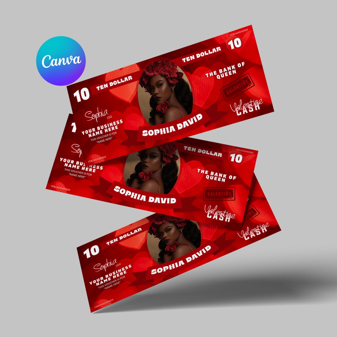 Valentine Cash Gift Certificate, Red Money Gift Template, 100 Dollar ...