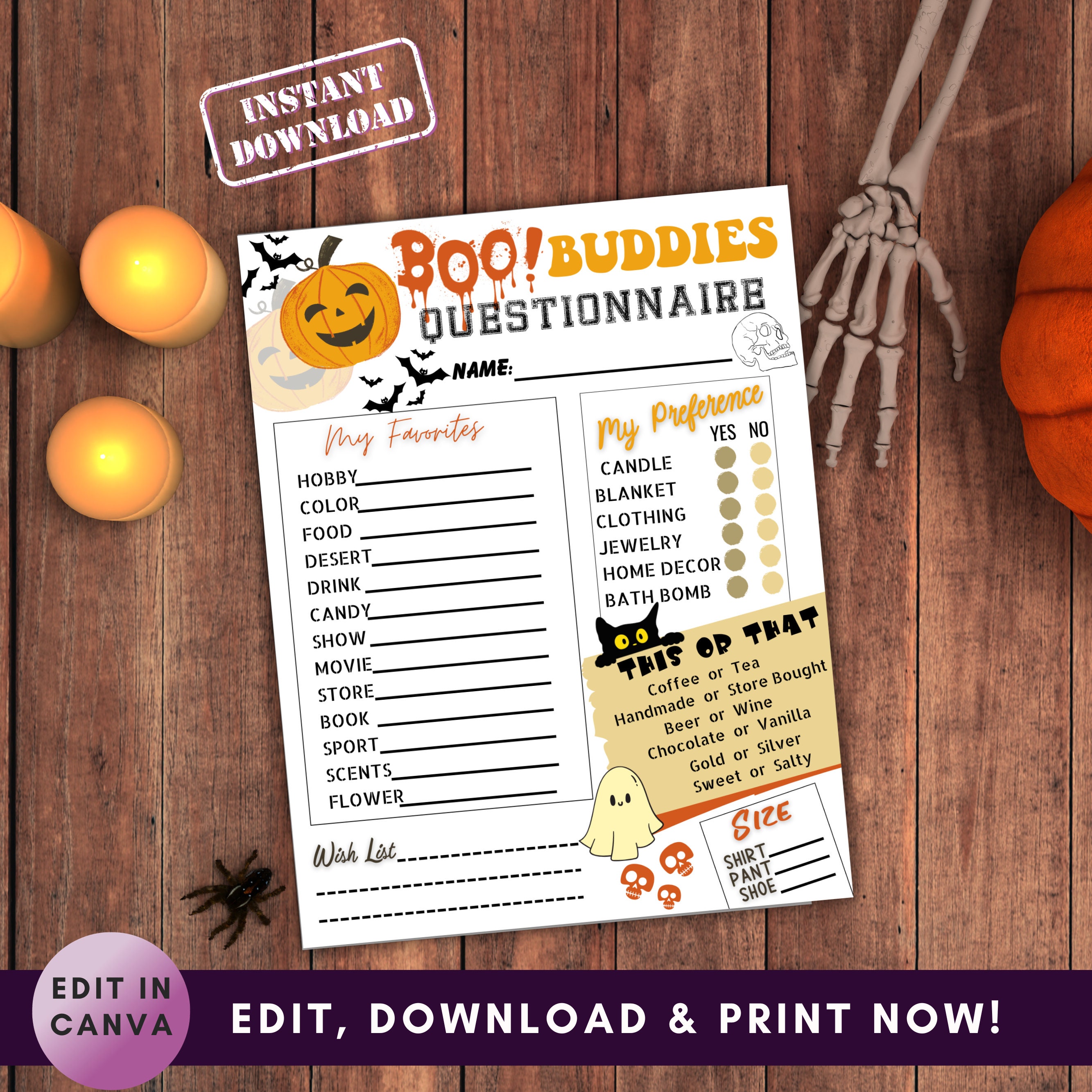 Editable Halloween Boo Buddies Questionnaire, Boo Basket Questionnaire ...