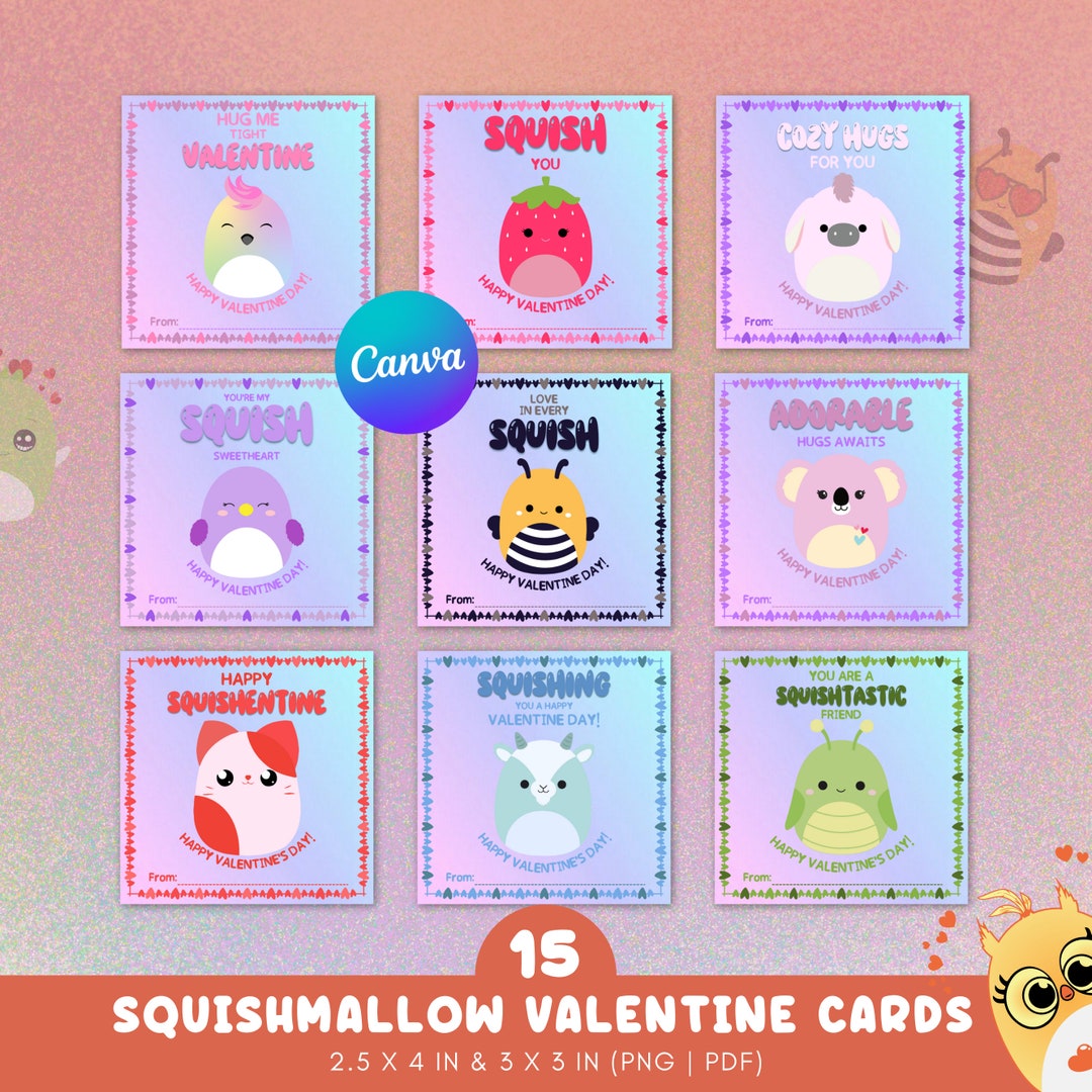 15 Squishmallow Valentine Day Cards, Valentine Squishmallow Stickers ...