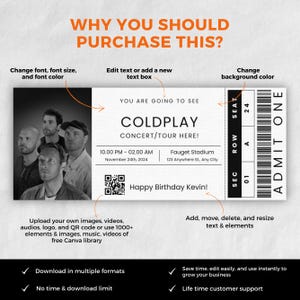 Editable Concert Ticket Template, Custom Concert Ticket Gift, DIY Event ...
