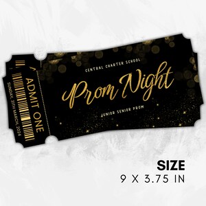 Prom Ticket Template, Prom Night Gold & Black Theme Ticket, Ticket ...