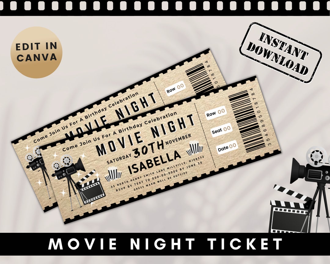 Editable Ticket Template,movie Ticket,movie Invitation,surprise Movie ...