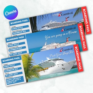 Printable Carnival Cruise Ticket Boarding Pass, Surprise Vacation Trip ...