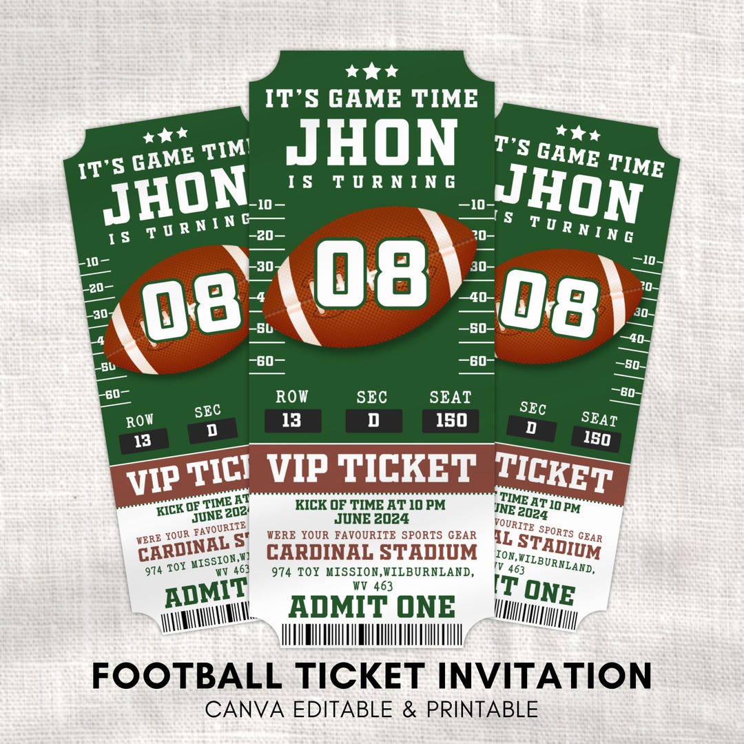Football Ticket Birthday Invitation, American Football Ticket ...