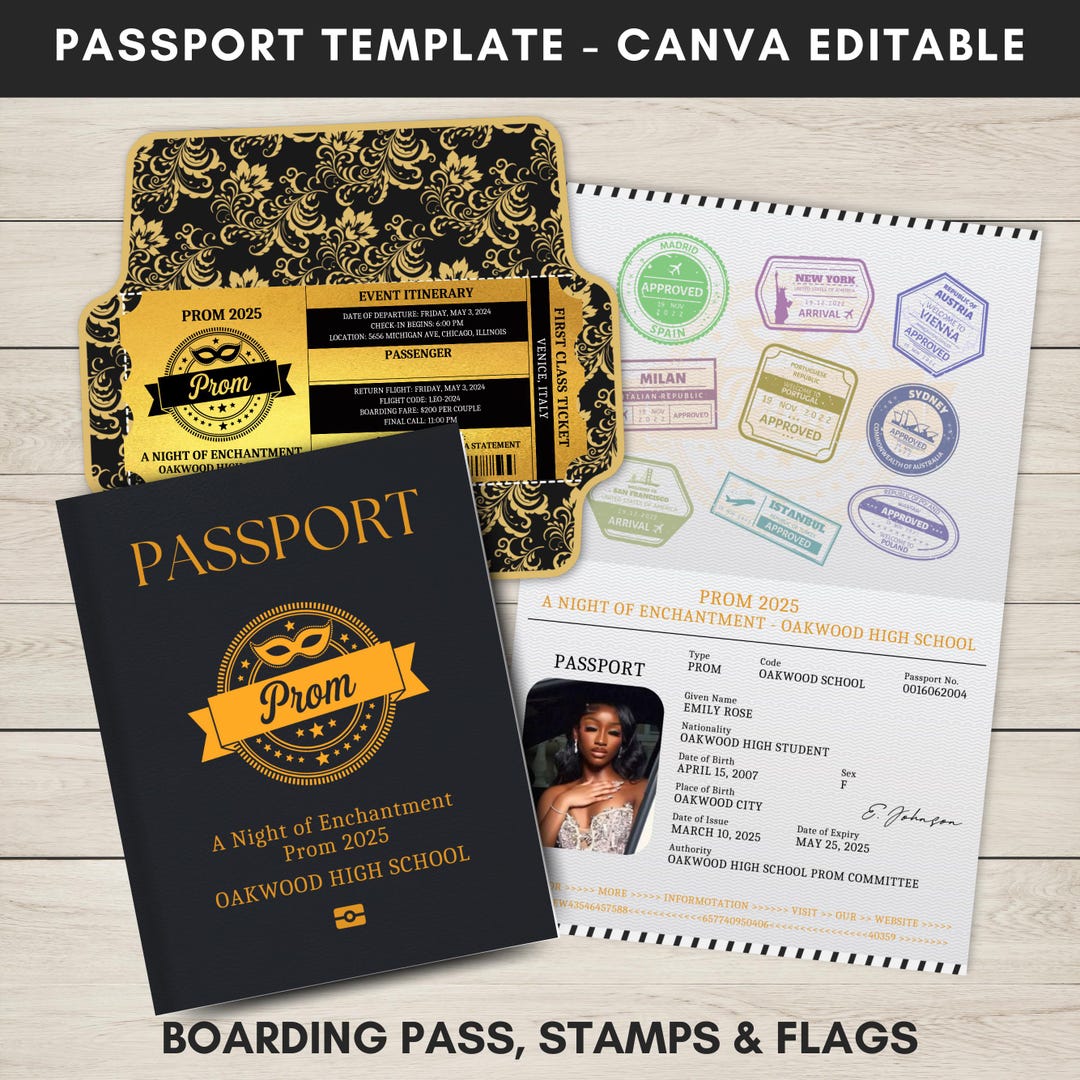 Editable Prom Passport Invitation, Customizable Passport Template, Printable Prom Passport ...