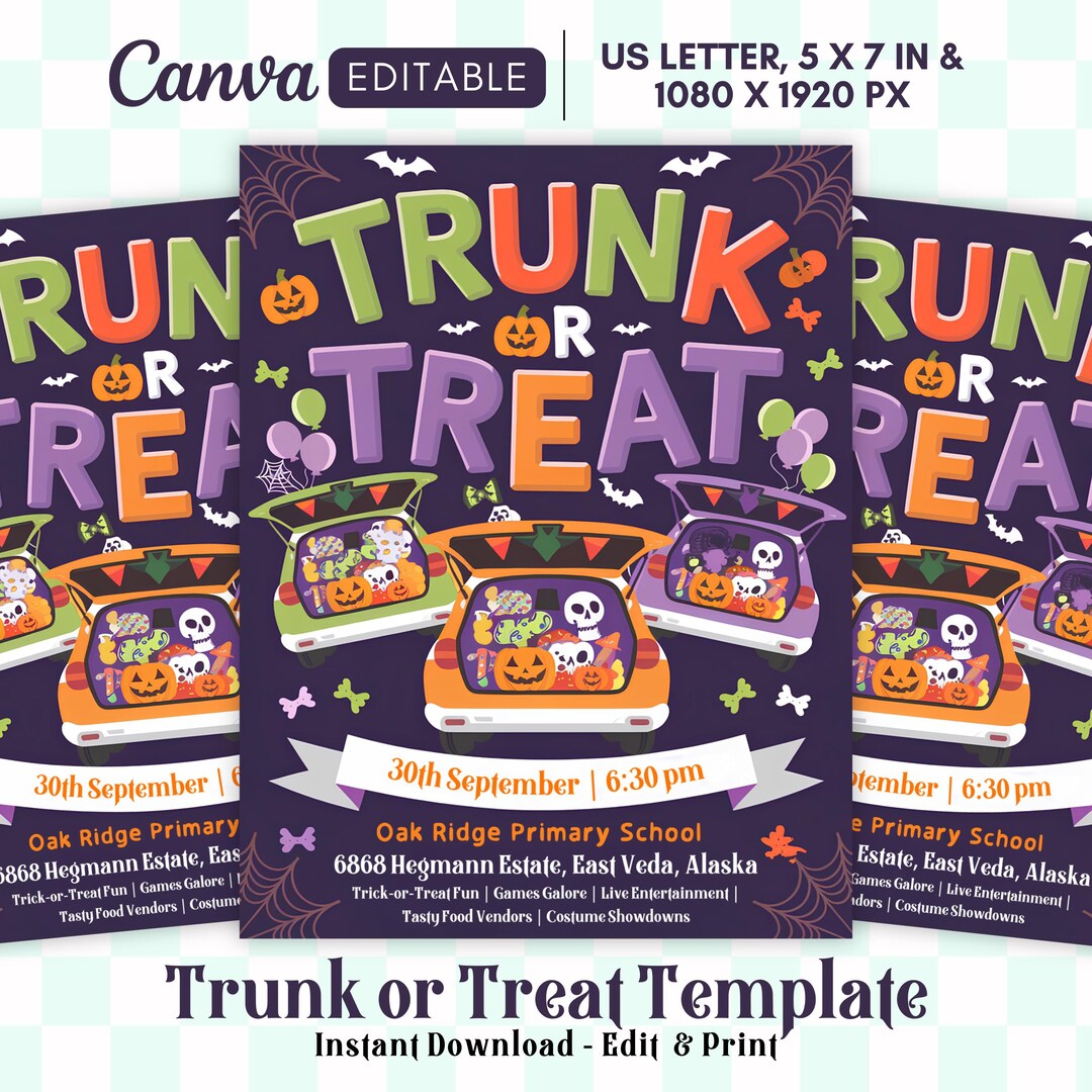 Trunk or Treat Flyer, Trunk or Treat Templates for School or Church ...