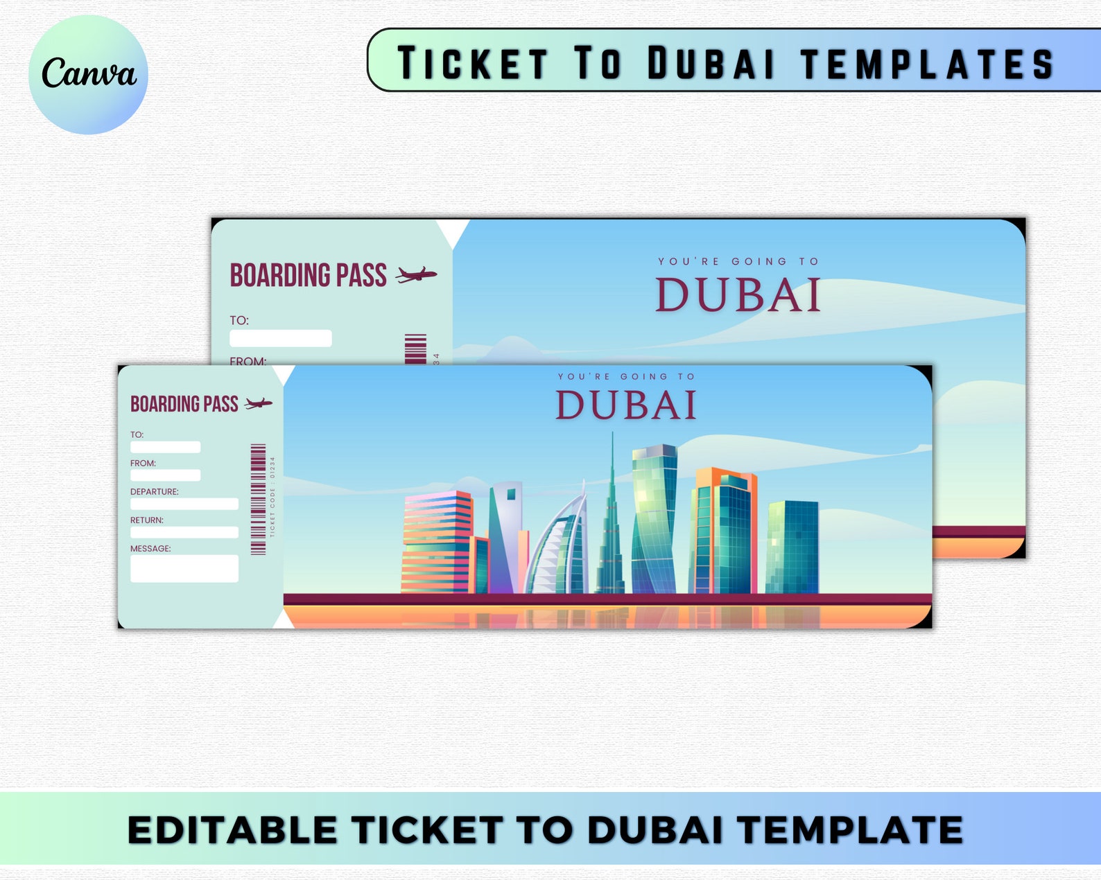 DUBAI Surprise Gift Ticket Printable Boarding Pass Souvenir Editable ...