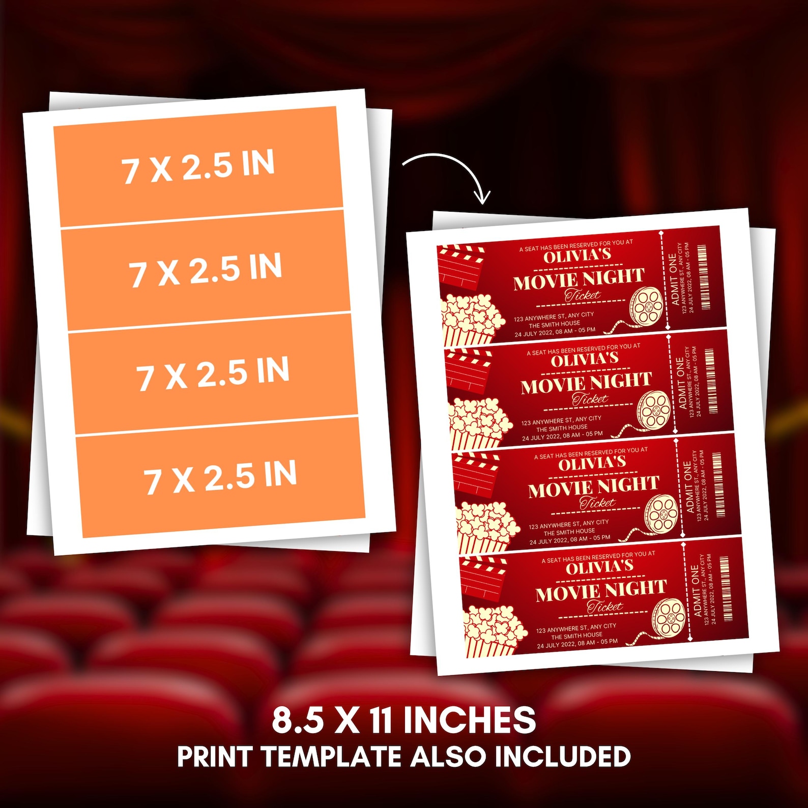 Editable Movie Ticket Birthday Invitation, Movie Party Ticket, Movie ...