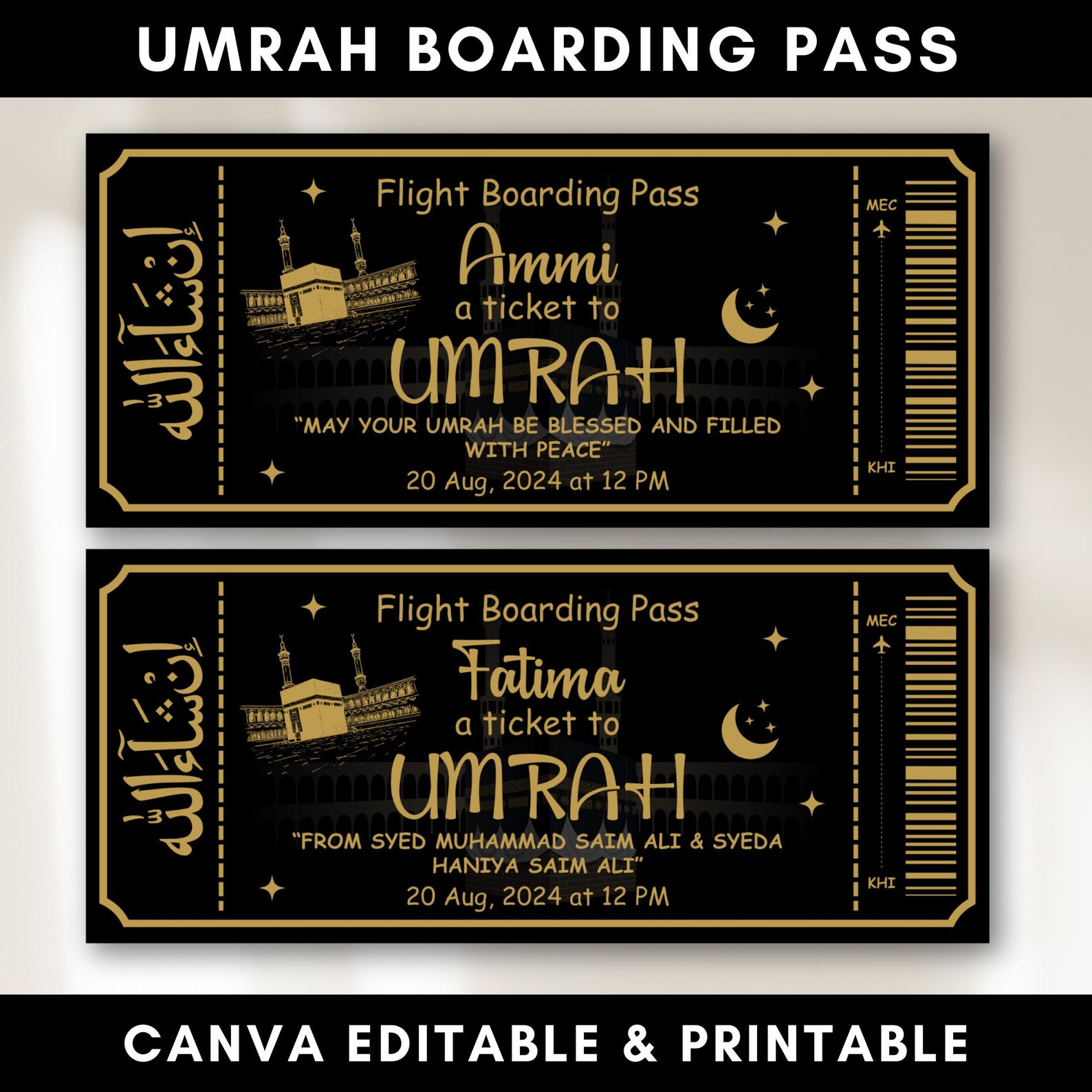 Editable Umrah Mubarak Boarding Pass, Umrah Plane Ticket, Makkah Umrah ...
