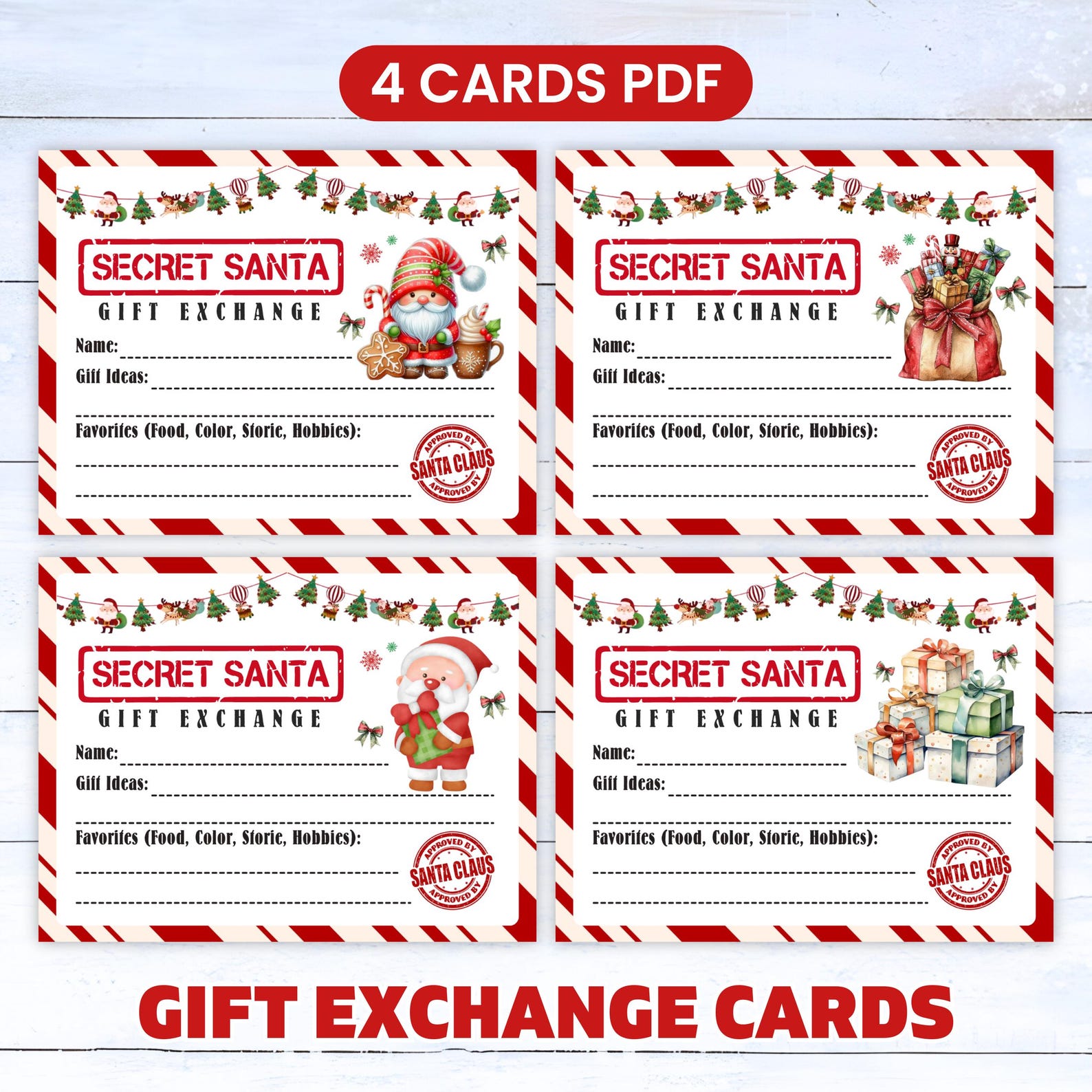 Secret Santa Gift Exchange Cards, Printable Christmas Game, Gift ...