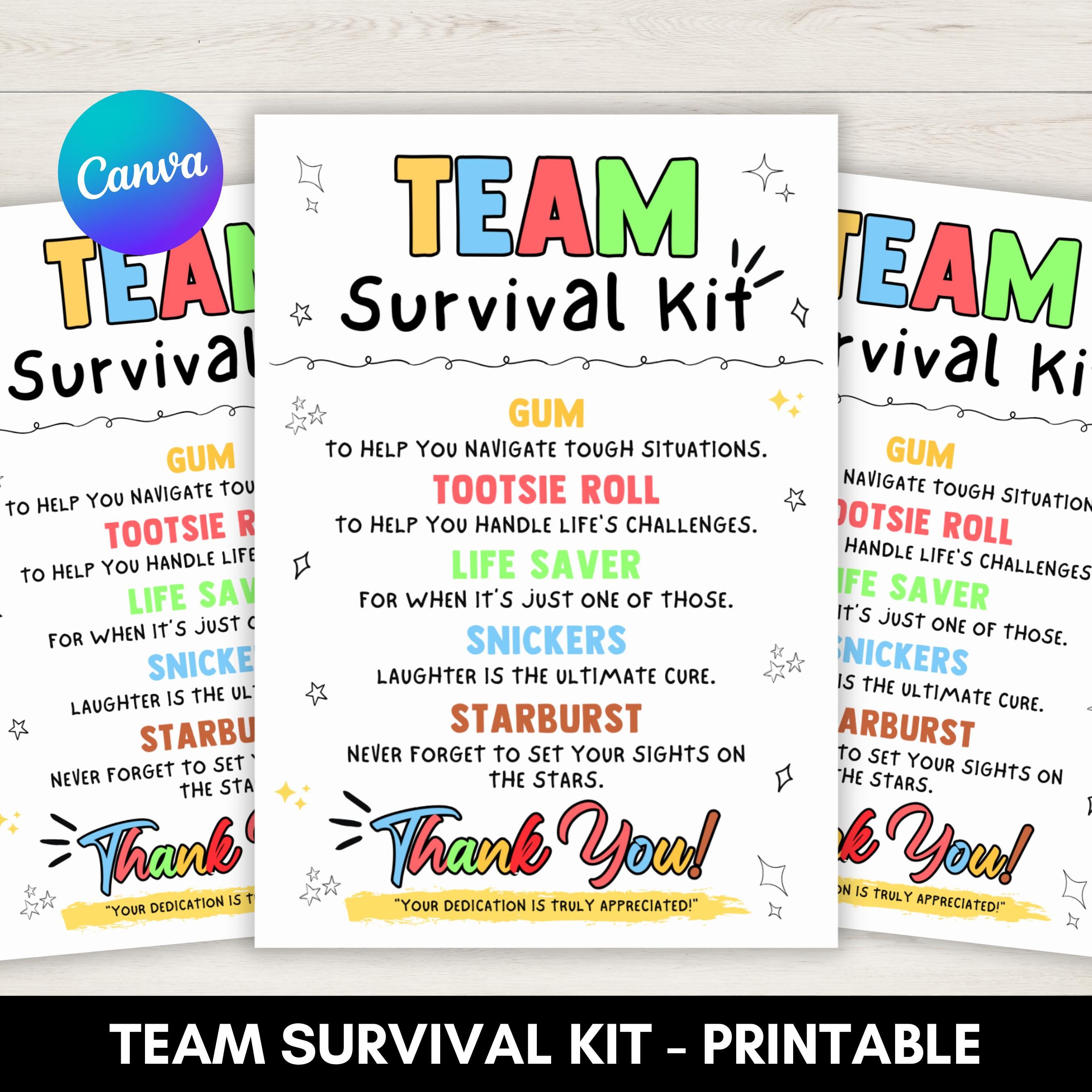 Editable Team Survival Kit Tags, Printable Team Gift Survival Kit ...