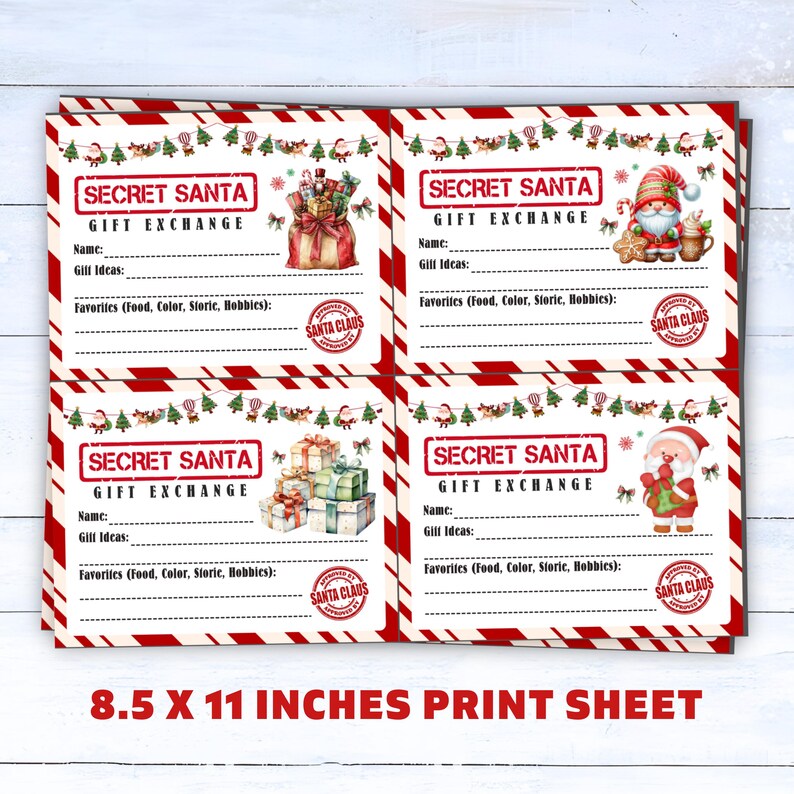 Secret Santa Gift Exchange Cards, Printable Christmas Game, Gift ...