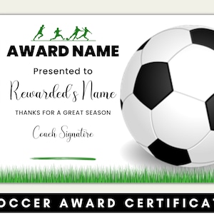 Soccer Award Certificates, Award Ceremony Certificates, Printable Award ...