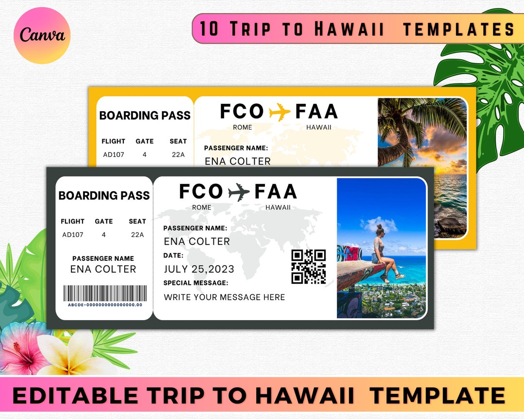 Editable Hawaii Boarding Pass Template, DIY Surprise Trip to Hawaii ...