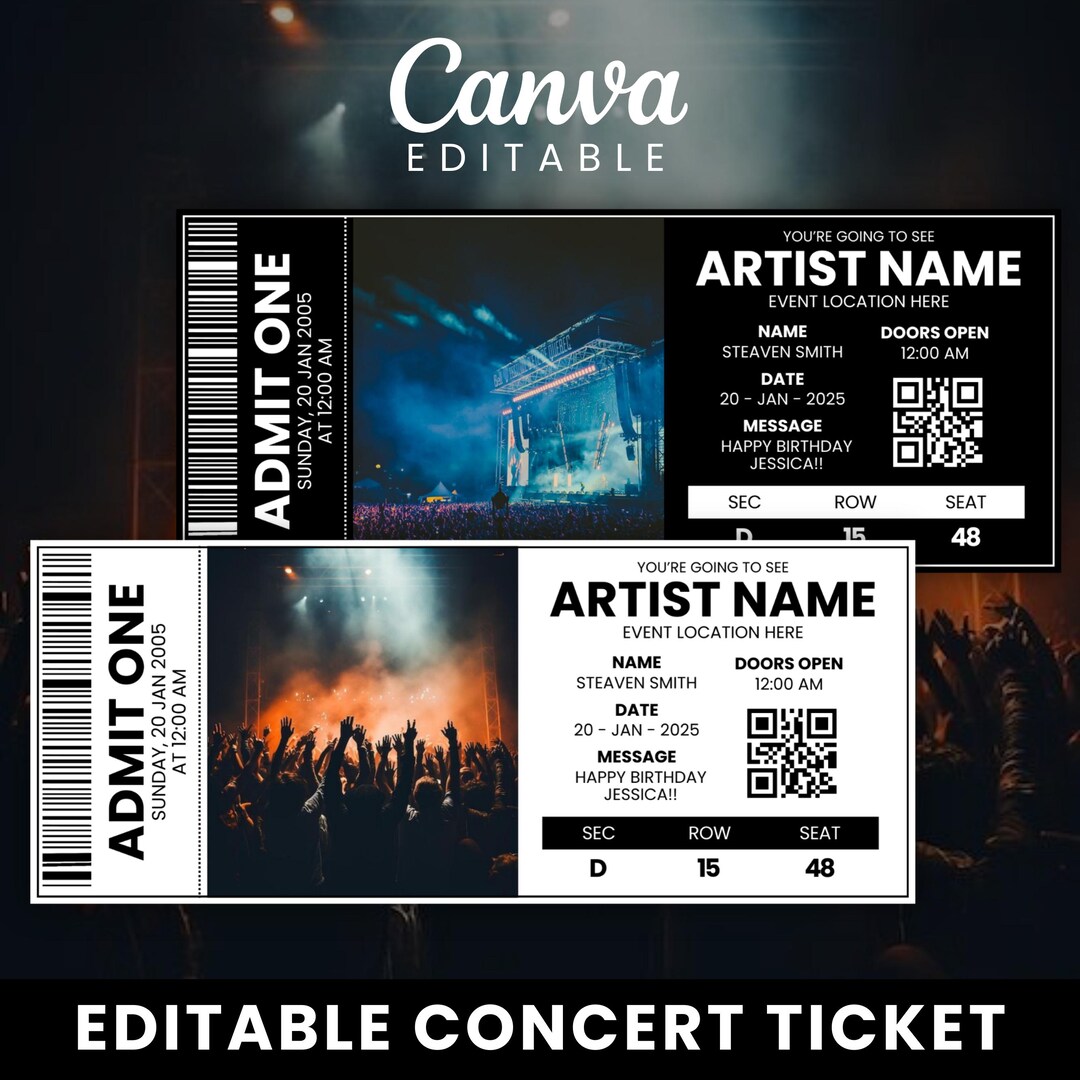 Concert Ticket Template, DIY Concert Ticket Canva Template, Printable ...