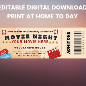 Editable Ticket Template,movie Ticket,movie Invitation,surprise Movie ...
