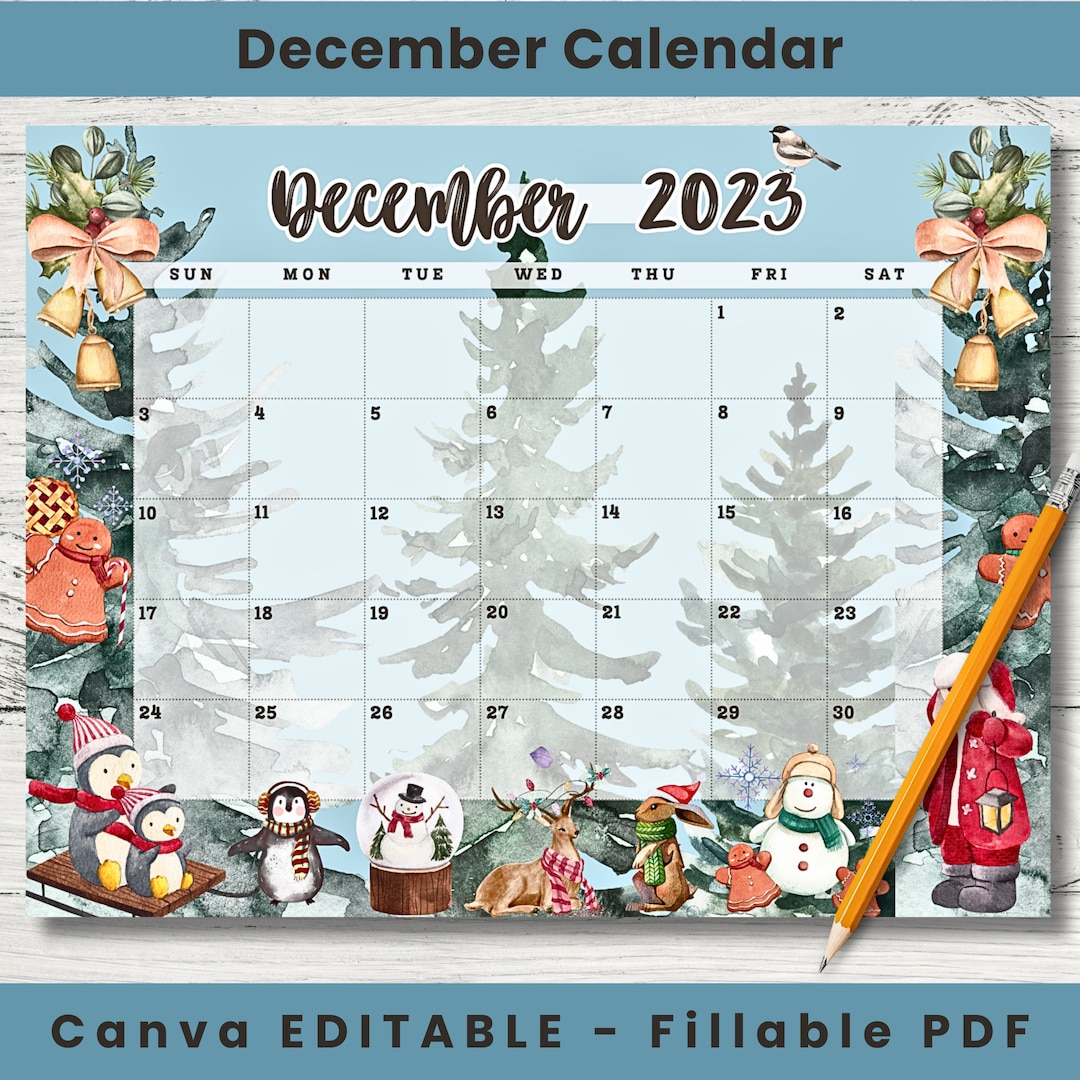 Fillable/editable December Calendar, Christmas Countdown Calendar 2023 ...
