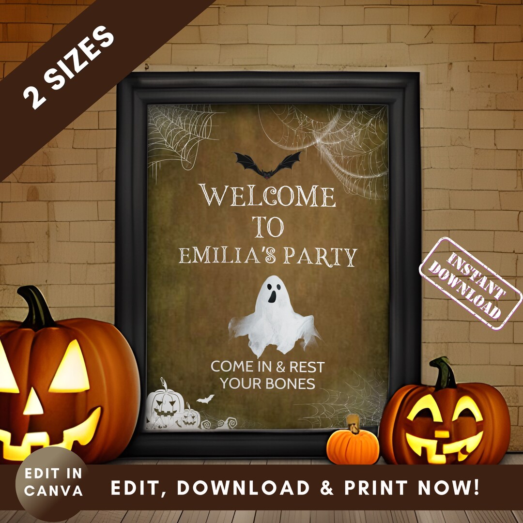 Editable Halloween Invitation & Welcome Sign, Vintage Halloween Party ...