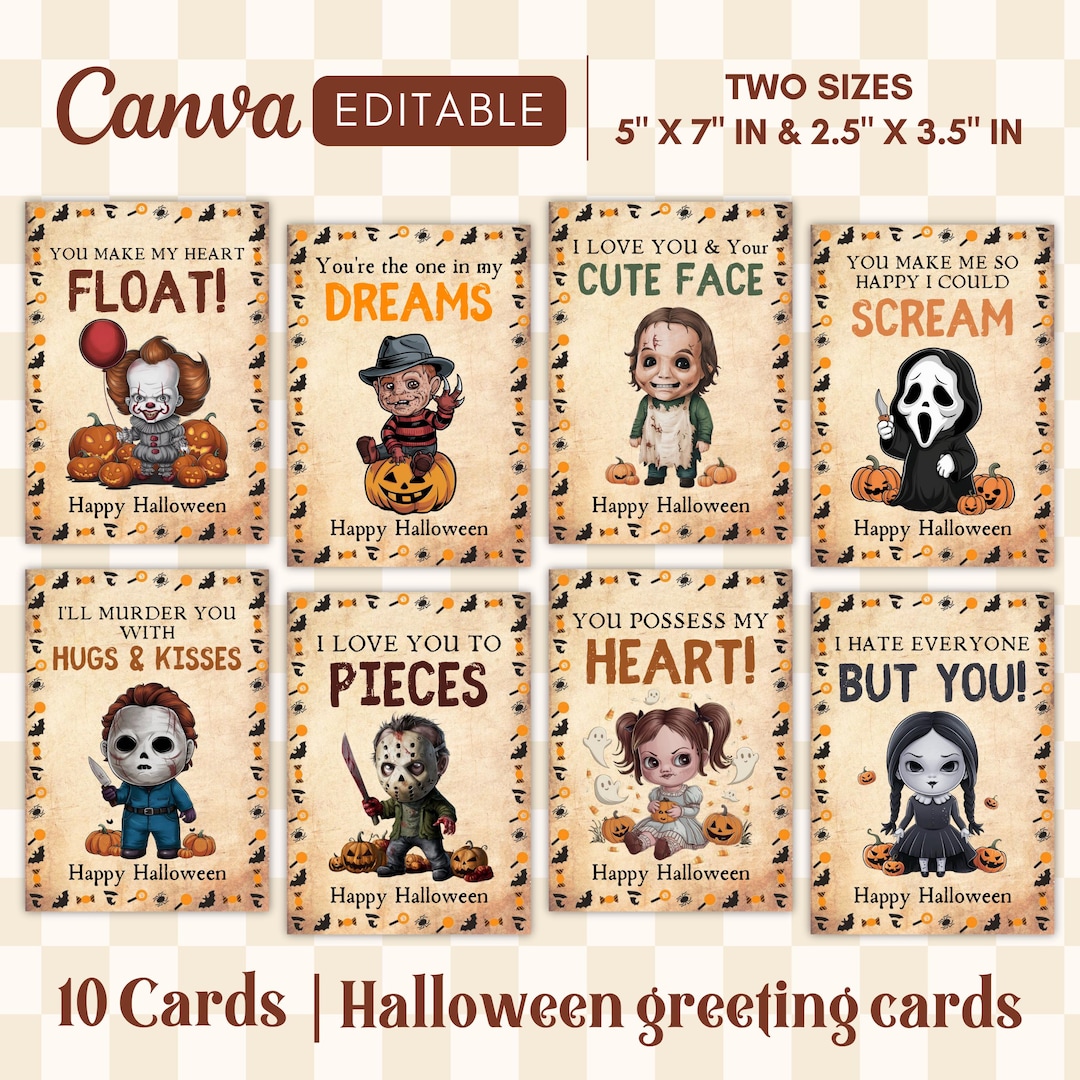 10 Printable Halloween Greeting Cards, Halloween Cards, Gift, Card With ...