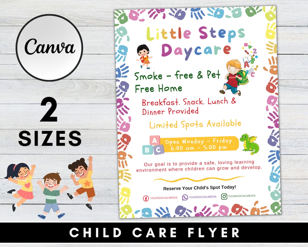 Child Care Flyer Template, Baby Sitting, Playtime Theme, Daycare Poster ...