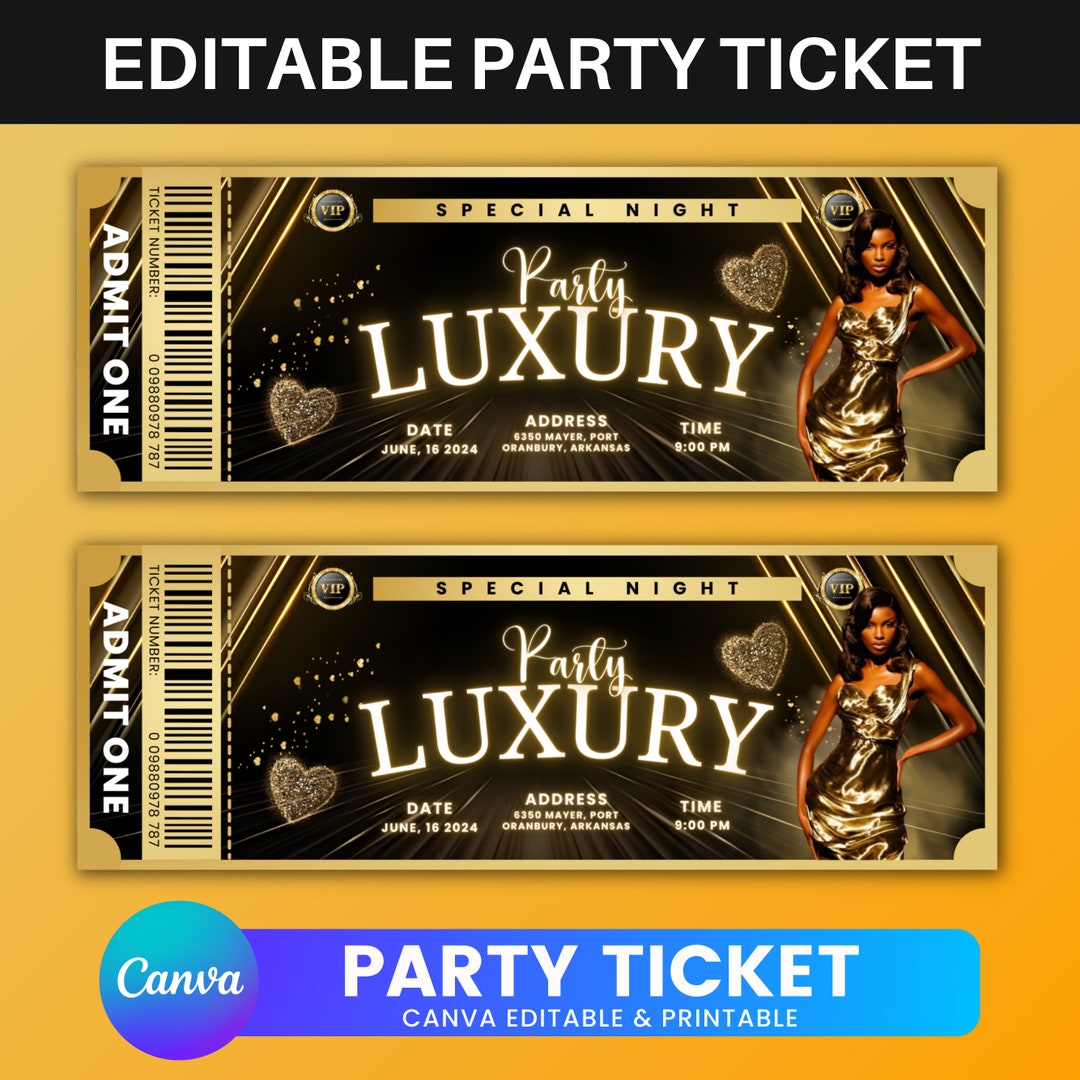 Editable Party Ticket Canva Template, Printable Event Ticket, Concert ...