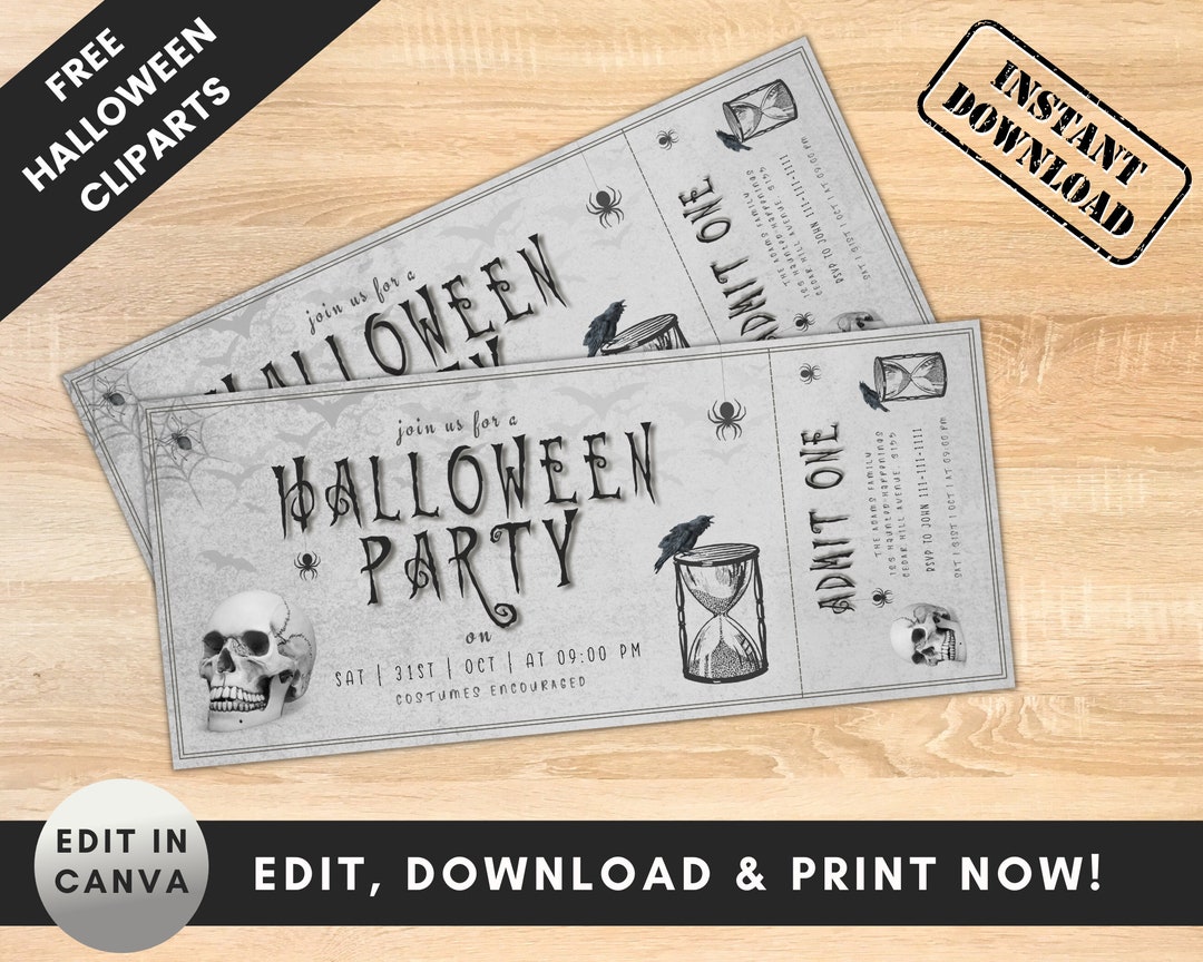 Editable Halloween Ticket Invitation, Printable Halloween Invitations ...