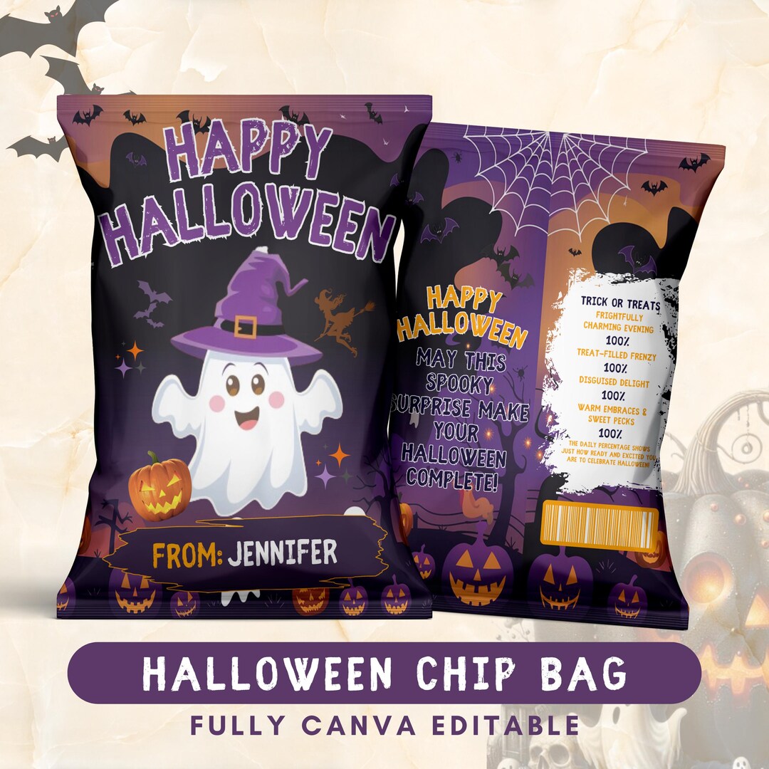 Halloween Chip Bag Template, Halloween Candy Bag, Halloween Chip Bag ...