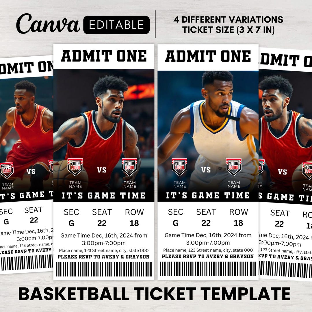 Basketball Ticket Template, Custom Basketball Ticket, Basketball Game ...