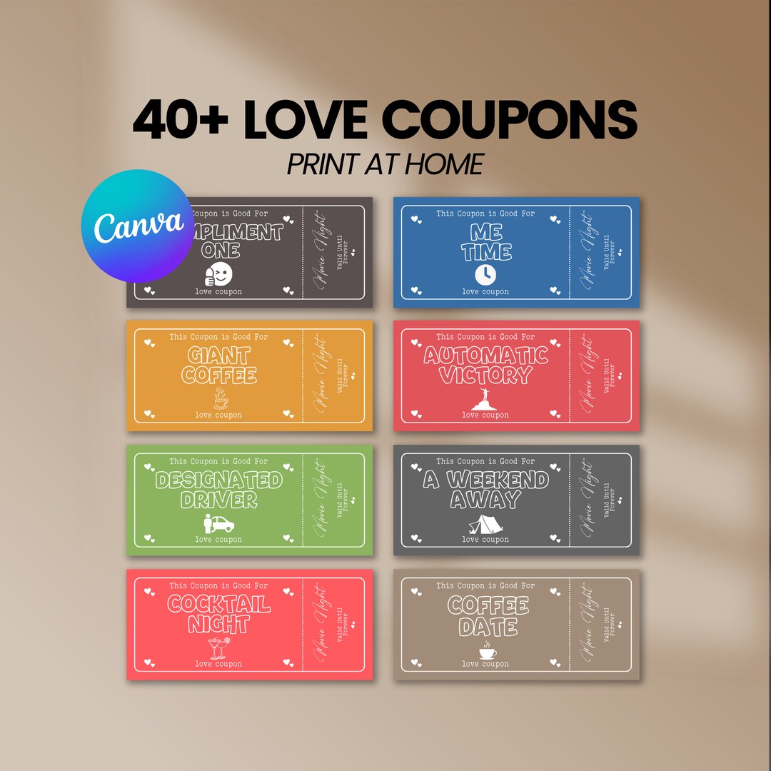 Love Coupon Book, Love Coupons for Him & Her, Valentines Coupons Canva ...