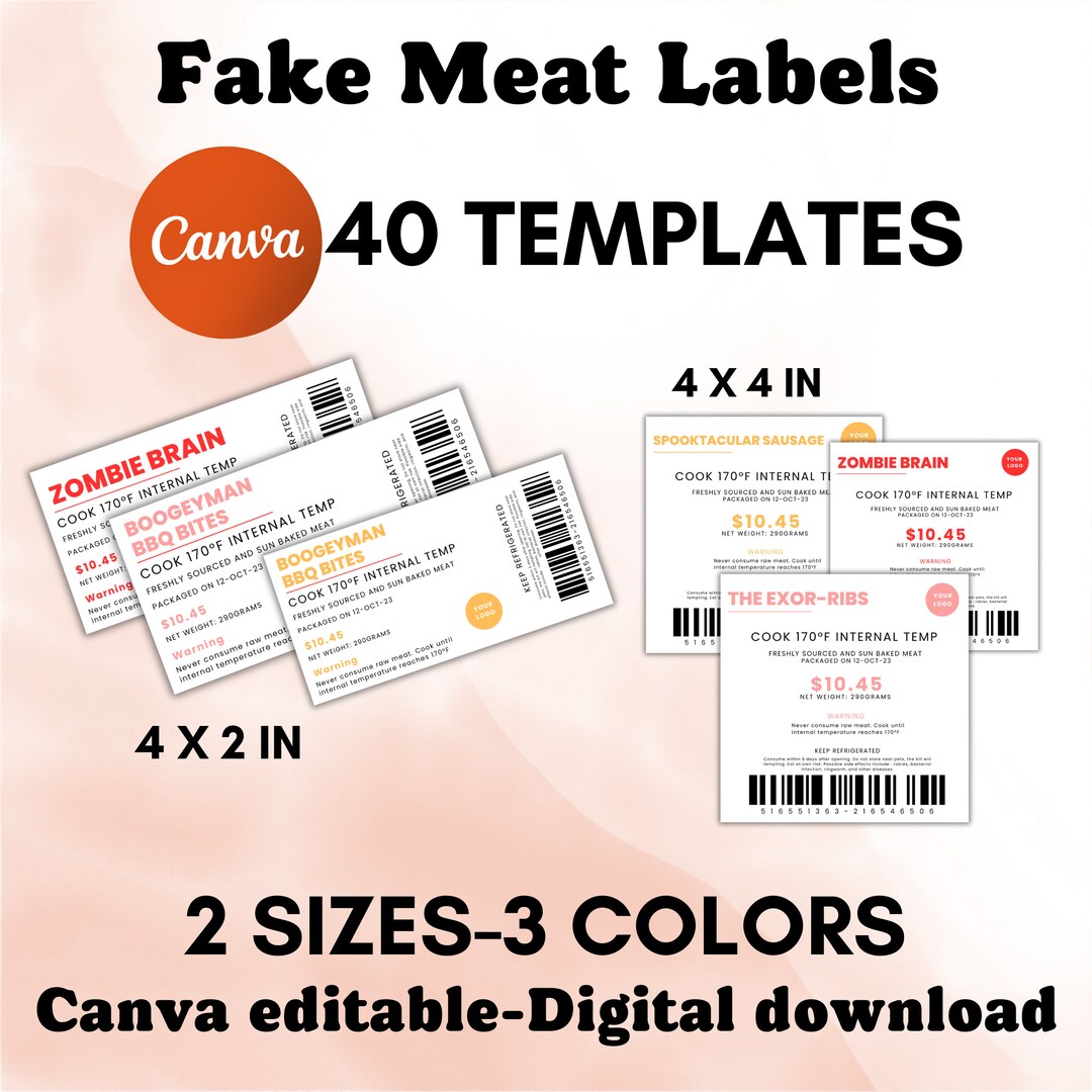 Fake Meat Label Template | Editable Road Kill Butcher Labels | Funny ...