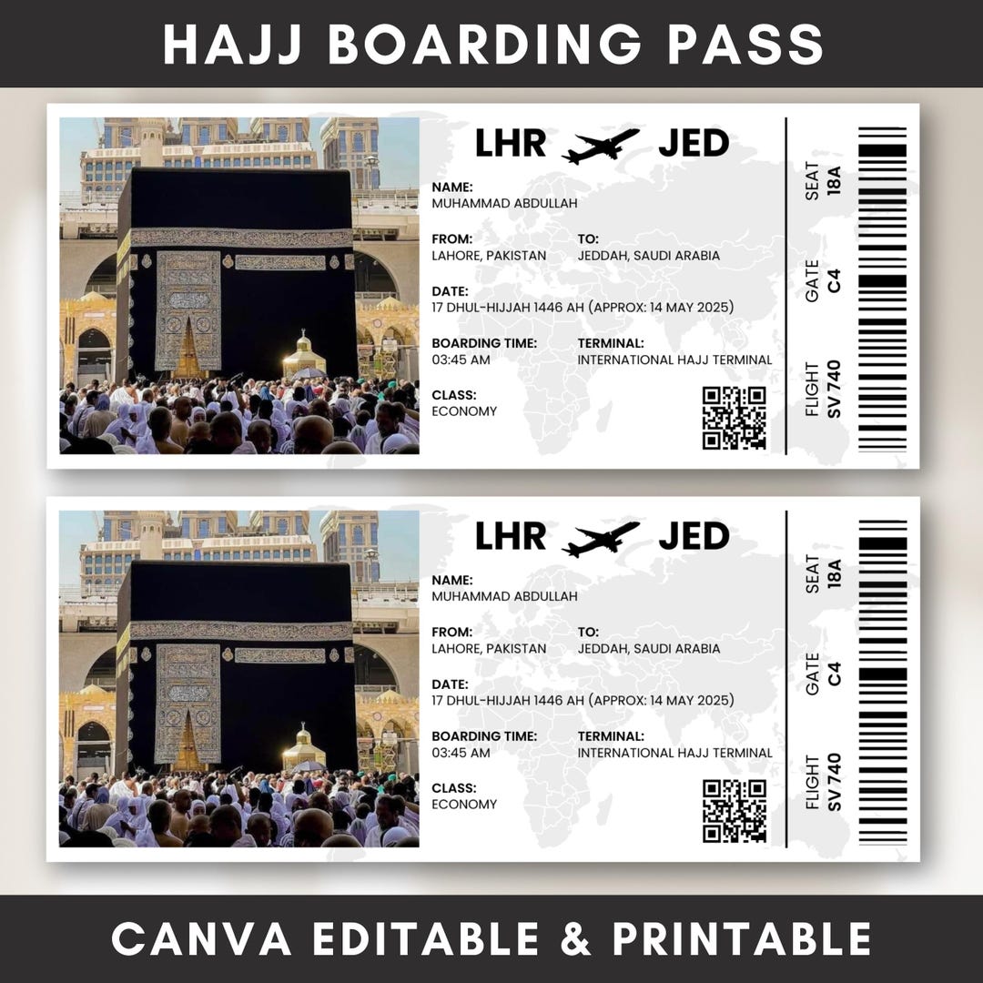 Hajj Boarding Pass, Editable Umrah Mubarak Boarding Pass, Hajj Plane ...