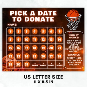 Basketball Pick a Date to Donate, Instant Download, Pay the Date ...