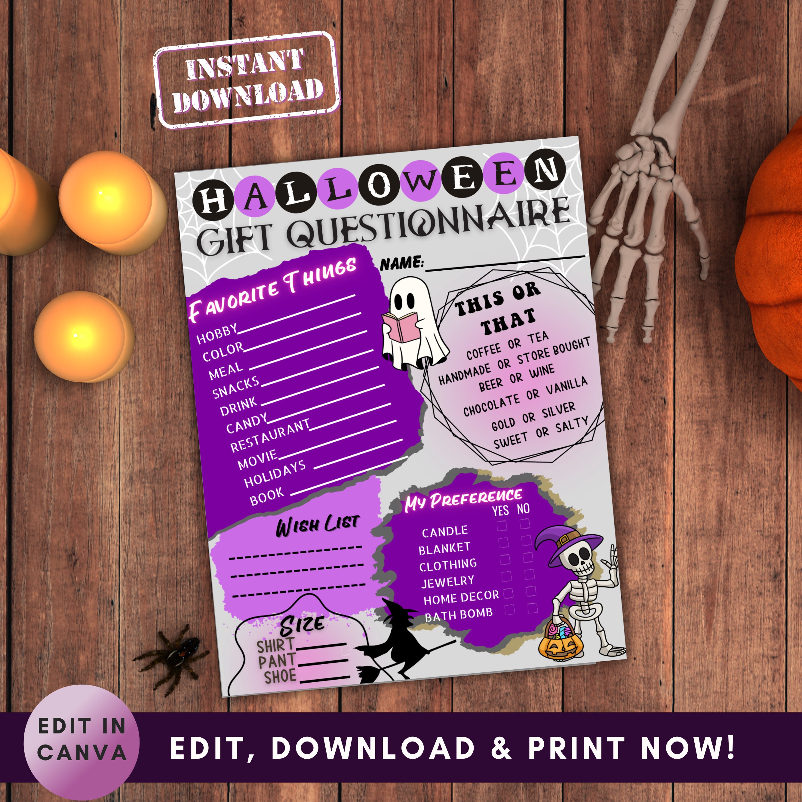 Editable Halloween Gift Exchange Questionnaire Printable - Etsy