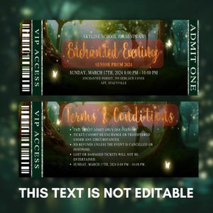 Prom Ticket Template, Prom Enchanted Forest Ticket Invitation, Editable ...
