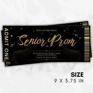 Prom Ticket Template, Prom Senior Gold & Black Theme Ticket, Ticket ...