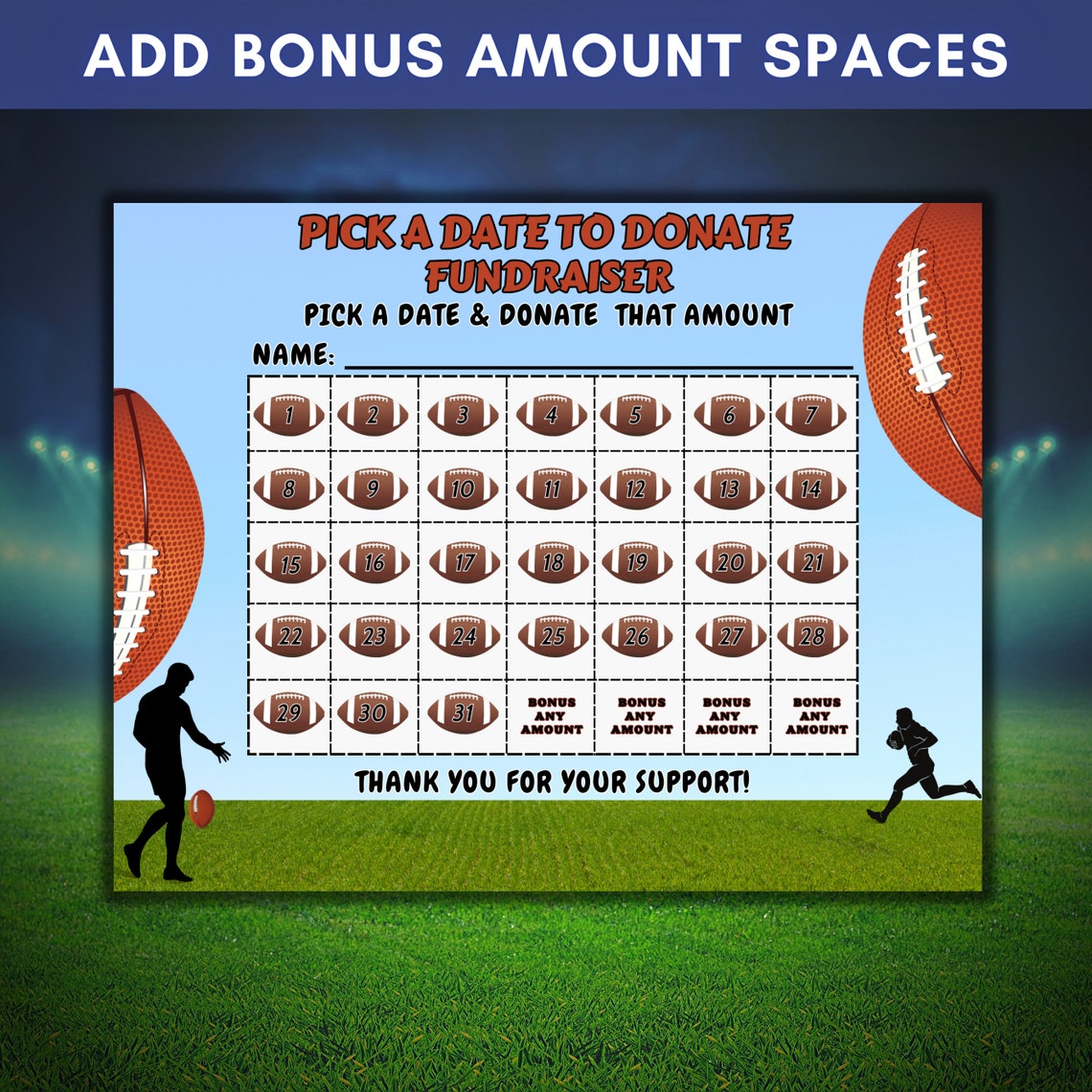 Football September Pick a Date to Donate, Fundraiser, Pay the Date ...